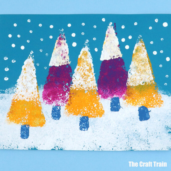 Winter lanscape sponge art - The Craft Train