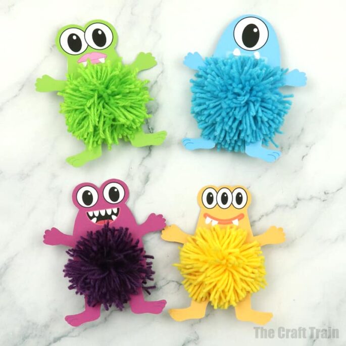 Yarn monsters made with pom poms - The Craft Train